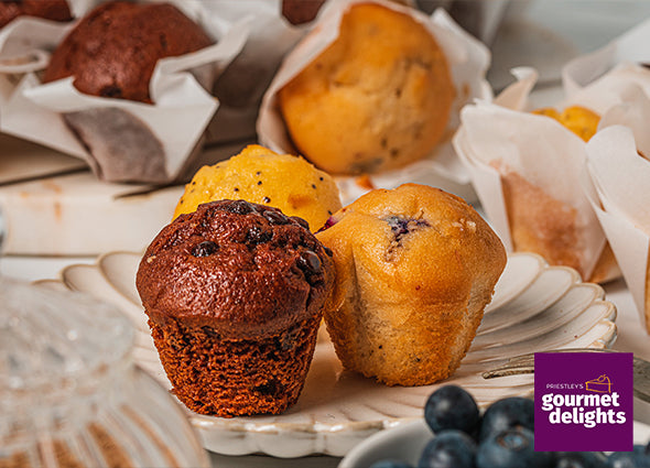 Muffins Mini Mixed Variety Pack 60x25g Carton Priestleys *Frozen* (Pre ...